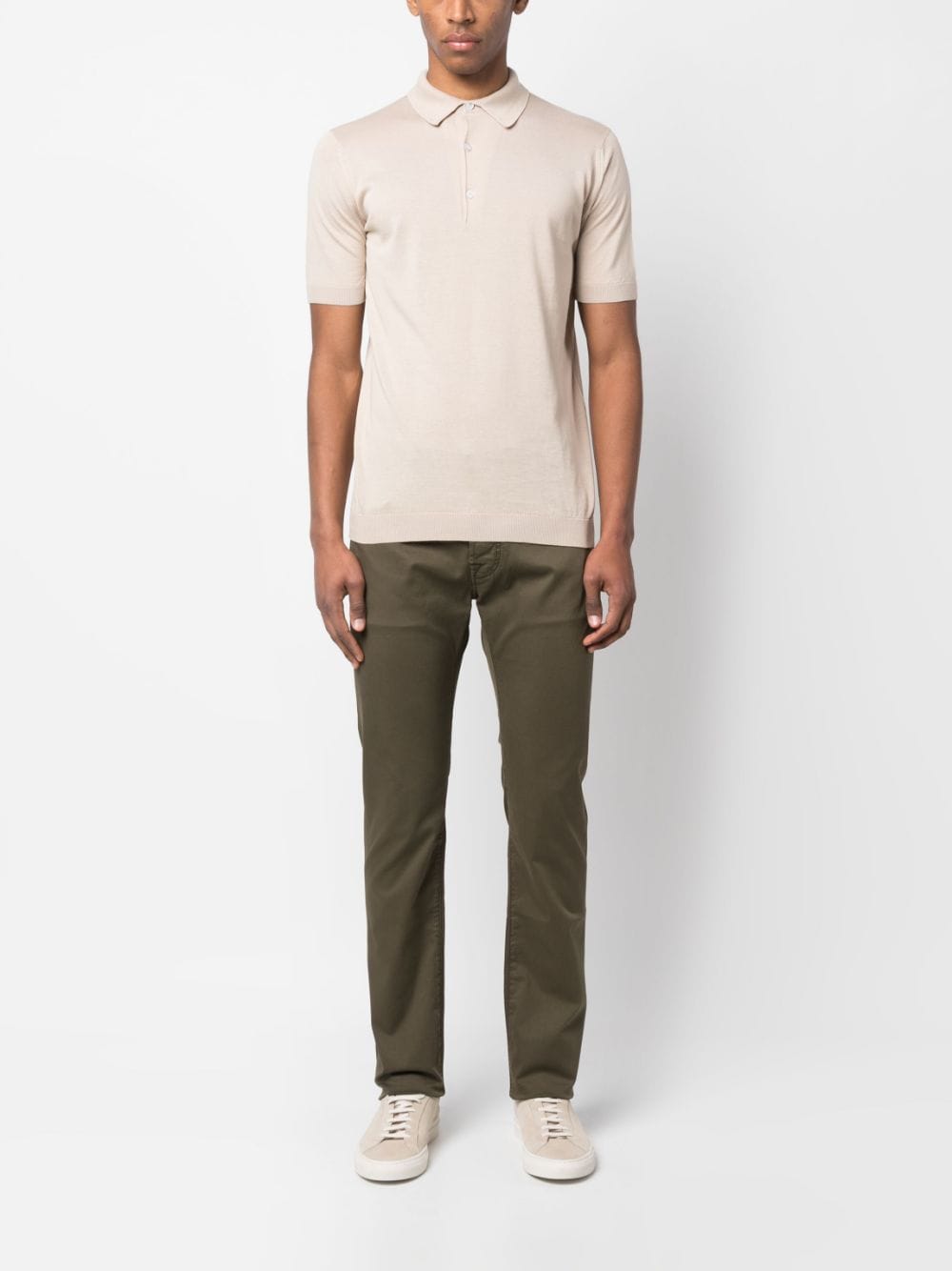 JOHN SMEDLEY ribbed-knit cotton polo shirt