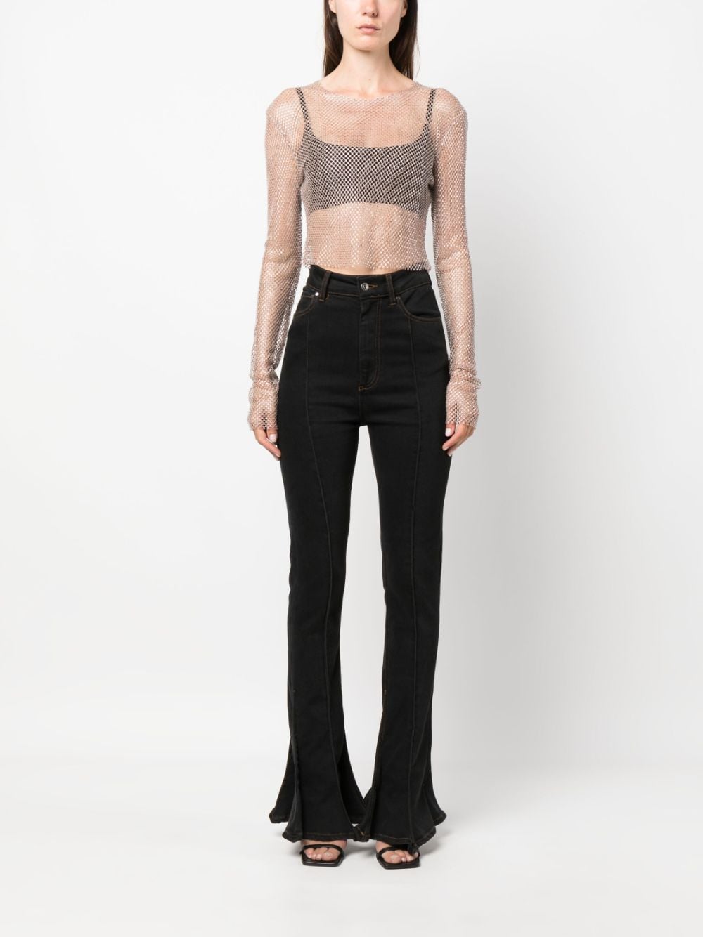 GENNY Genny Rhinestone Mesh Cropped Blouse
