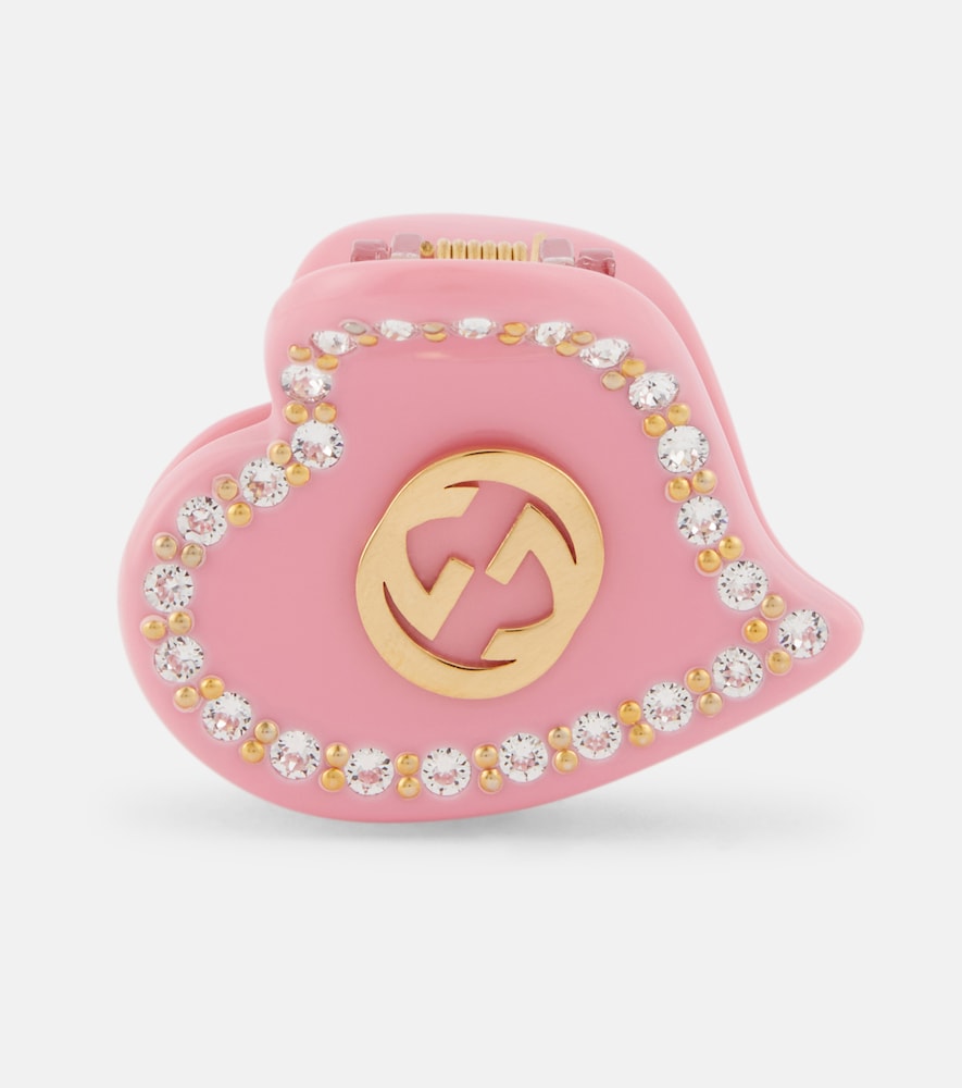 Gucci Pink Rhinestone GG Logo Interlocking Hair Clip Pink Gucci Rhinestone Heart Shape GG Logo Interlocking Hair  main image 2