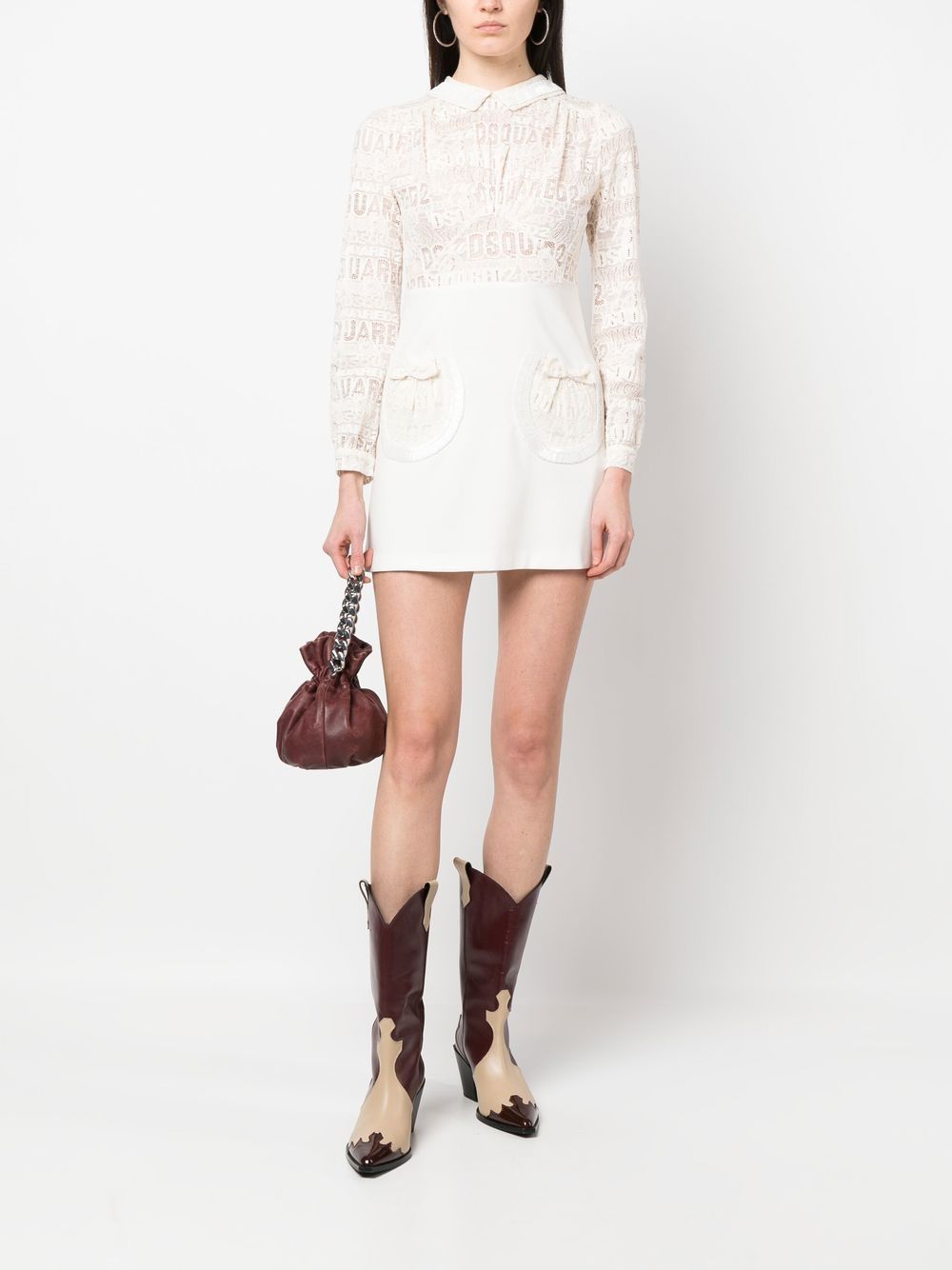DSQUARED2 DSQUARED2 Logo Lace Long Sleeve Minidress