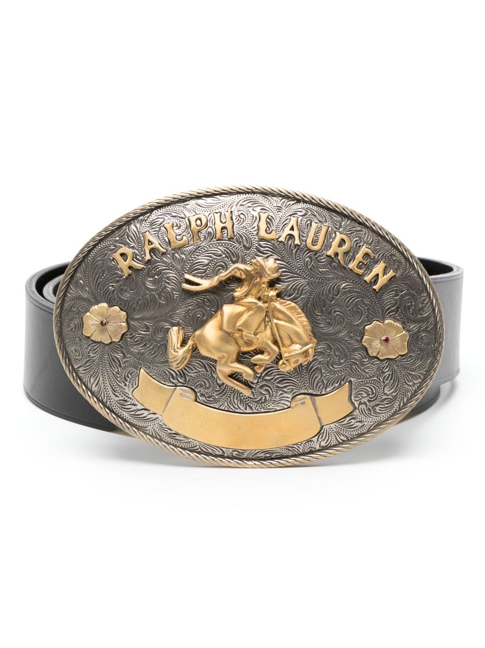 POLO RALPH LAUREN LEATHER VINTAGE BLACK BRASS Belt LUX COVETED Ralph Lauren Belt Horseshoe Leather Silver Metal Indian  main image 4