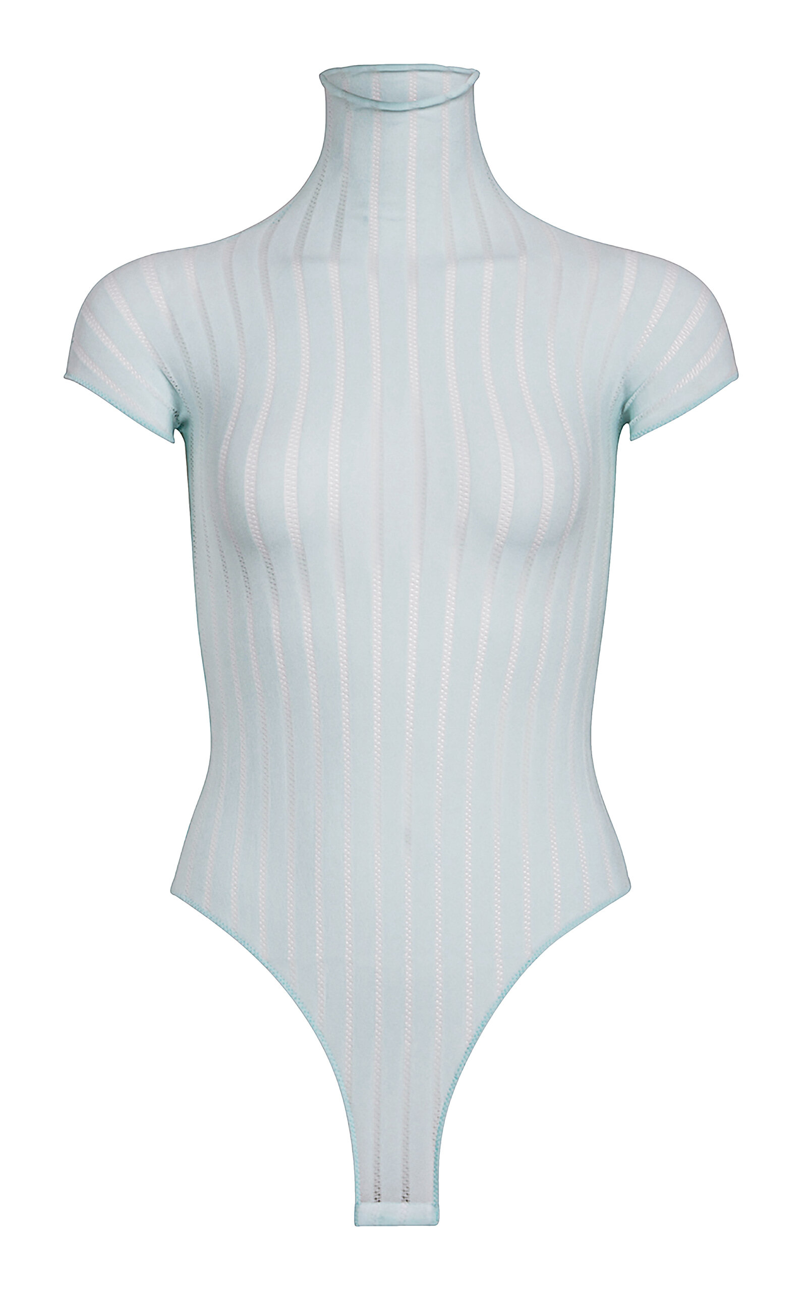 AlaïA Stripe-Knit Turtleneck Bodysuit In Blue - 70% Off | Editorialist