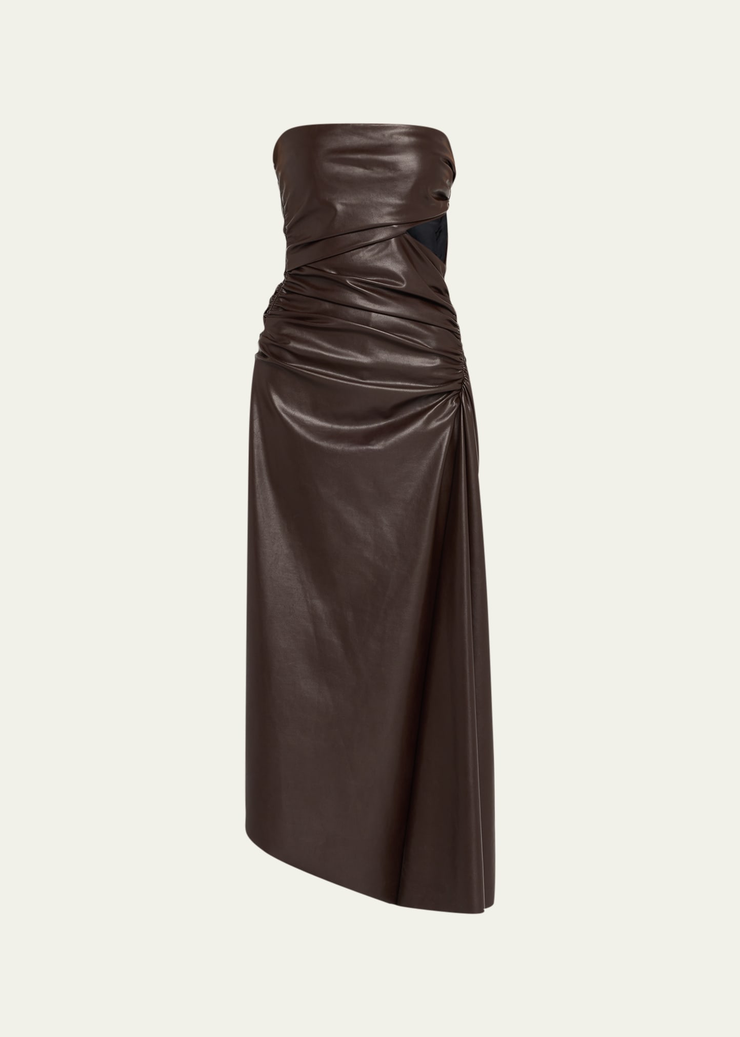 A.L.C. Andie Strapless Ruched Faux-Leather Maxi Dress In Chocolate - 40%  Off | Editorialist