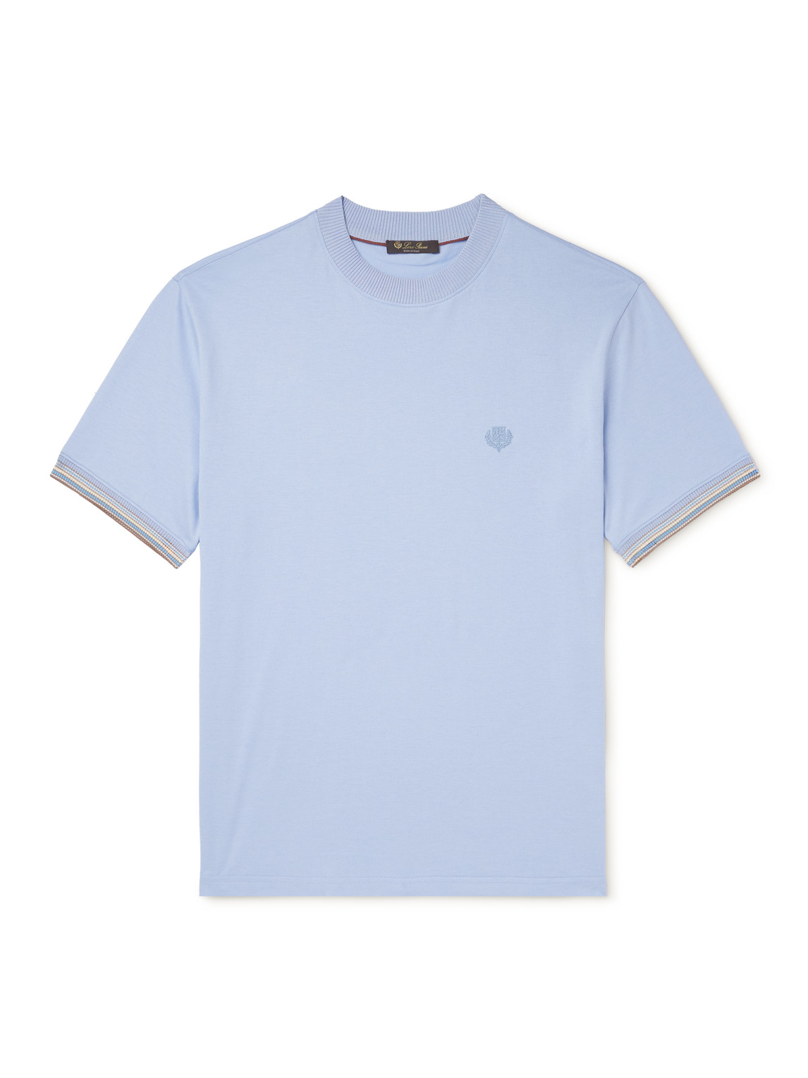 Loro Piana Logo-Embroidered Cotton-Jersey T-Shirt - Blue