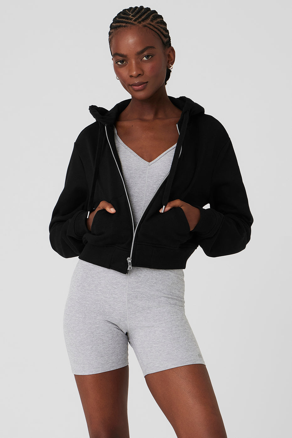 Alo Yoga Routine Cropped Zip Hoodie - Toasted Almond | Editorialist