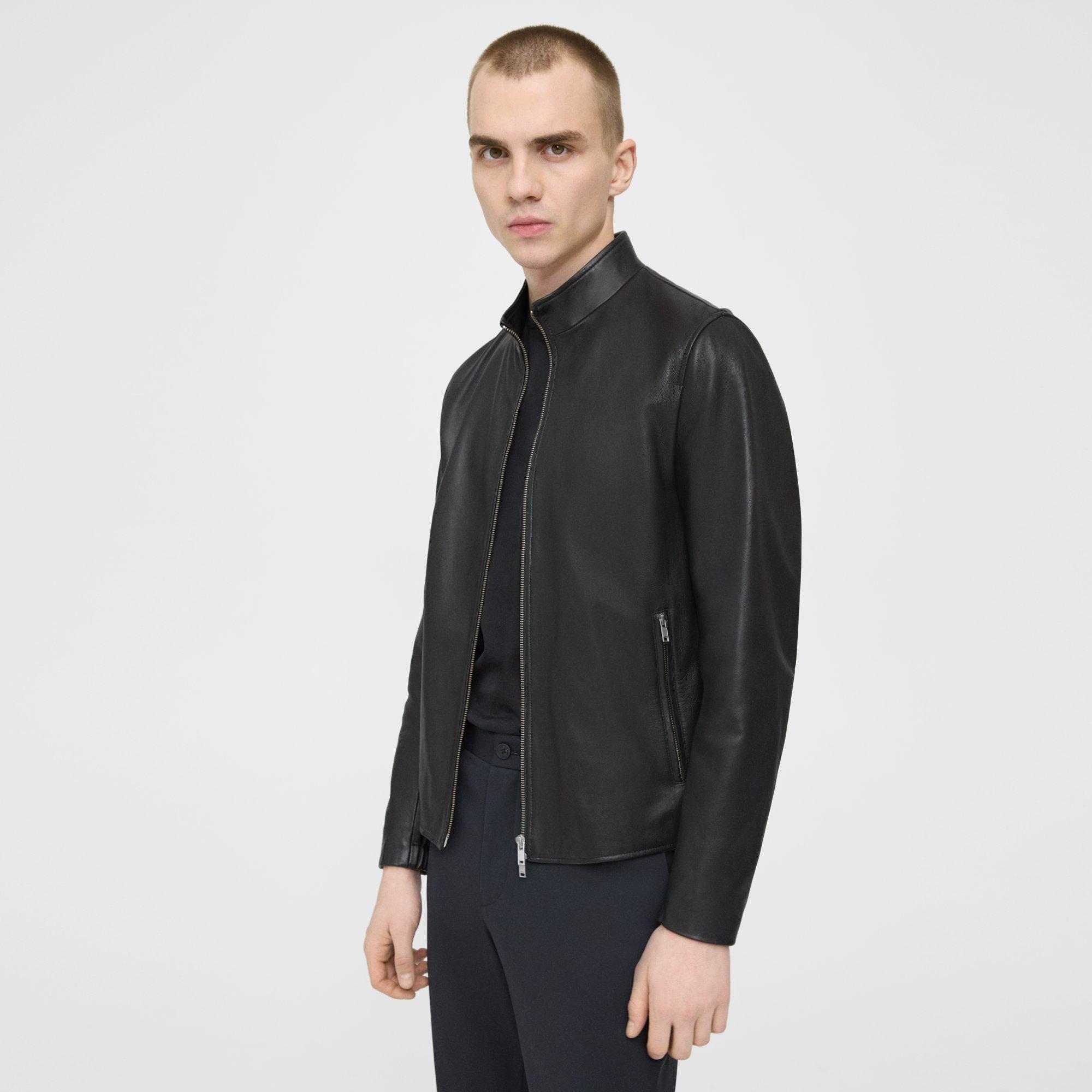 Theory Morvek Leather Zip Jacket In Black | Editorialist
