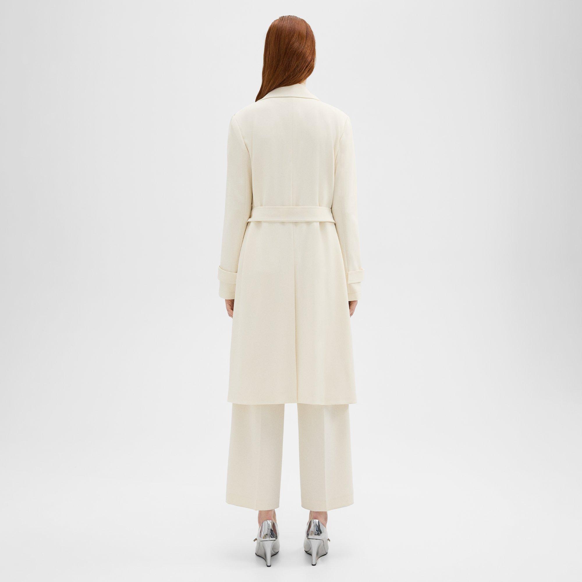 Theory Oaklane Trench Coat In Admiral Crepe - Rice - 40% Off