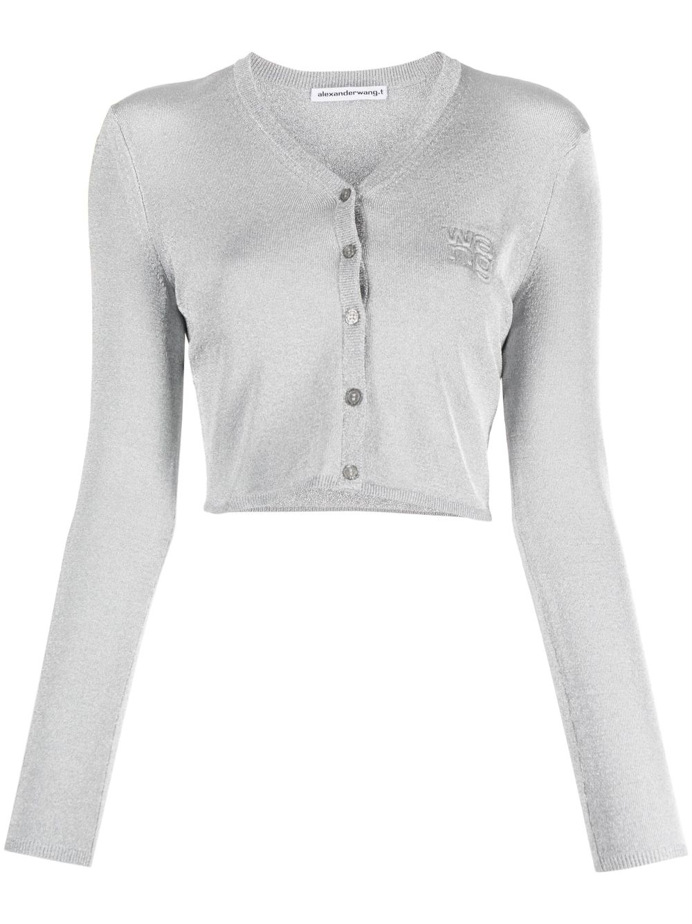 Alexander Wang Cropped Metallic Cardigan In Silver - 53% Off