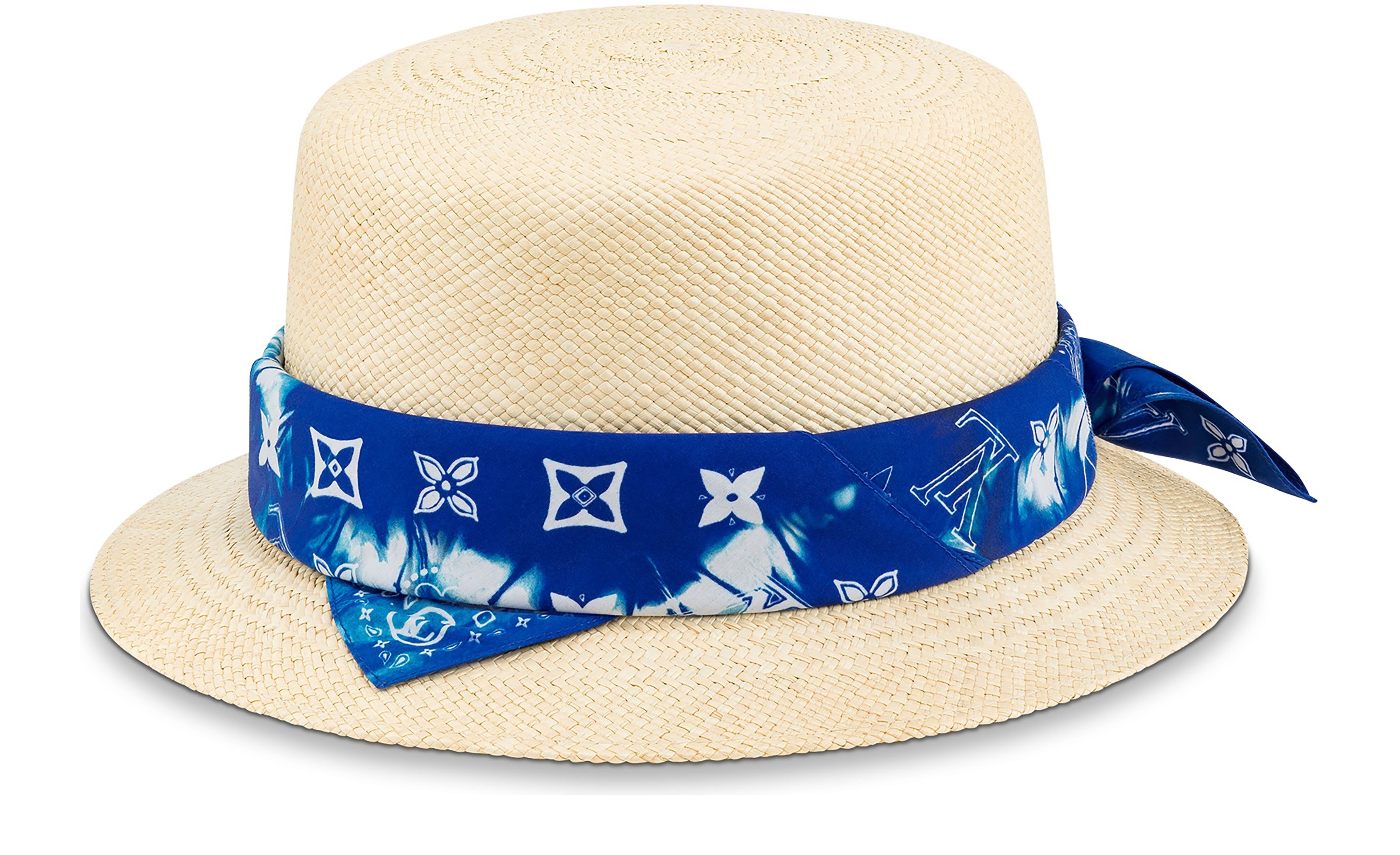 Louis Vuitton Monogram Bandana Straw Hat Blue Editorialist