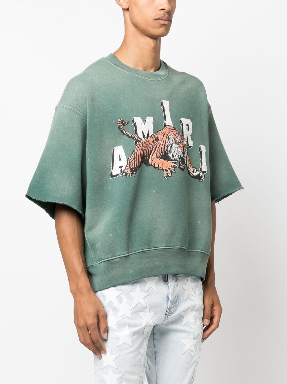 Amiri Tiger Print Short Sleeve Sweatshirt - Green | Editorialist