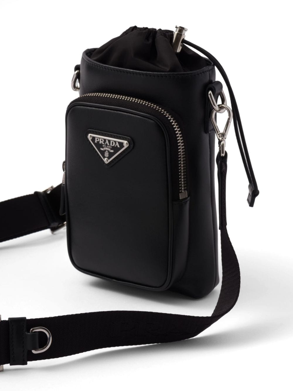バッグ PRADA ENAMEL LEATHER ONE SHOULDER BAG Prada Enamel-Logo Leather Shoulder Bag - Black | Editorialist