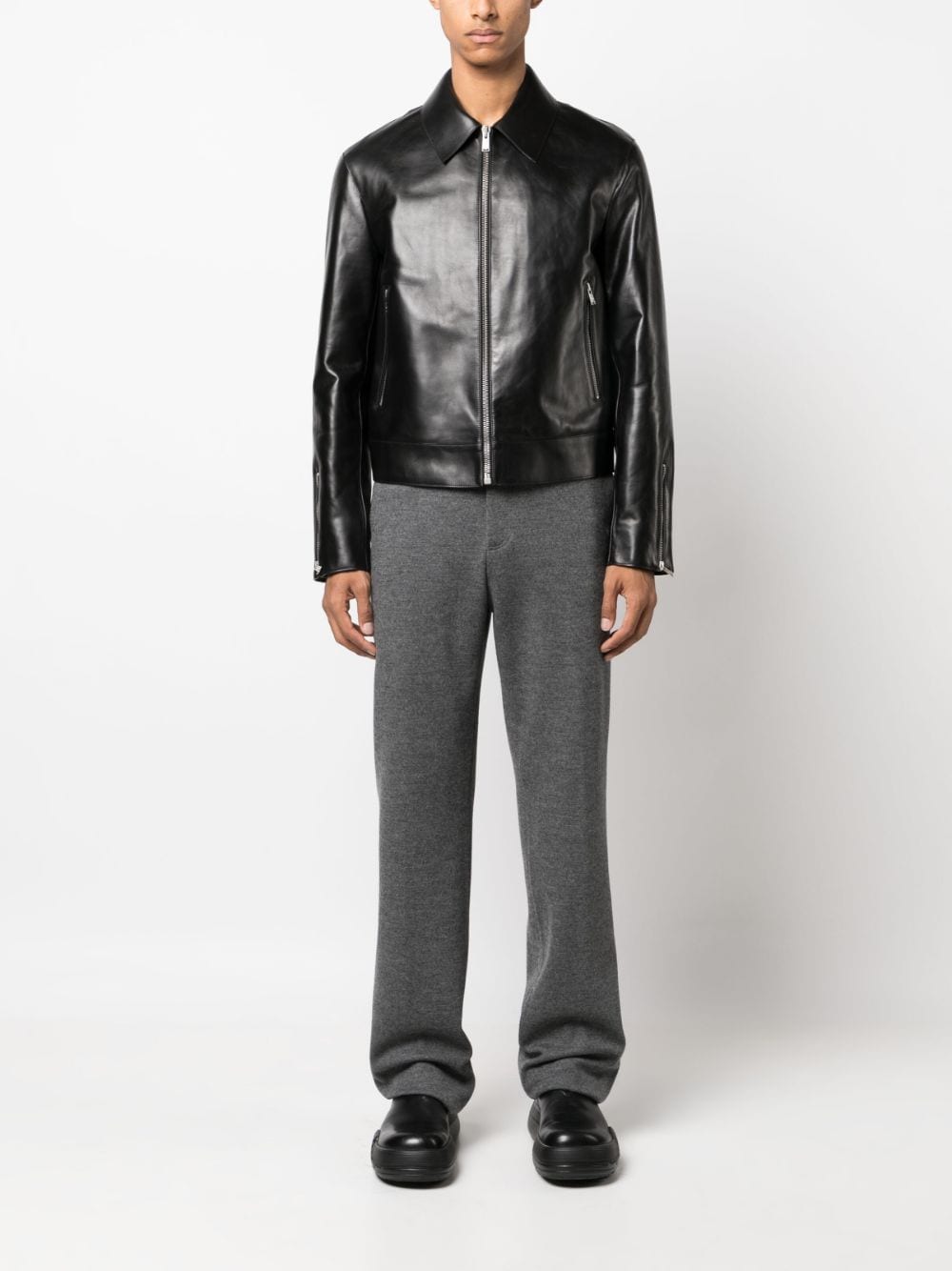 Lanvin Zip-Up Leather Jacket In Black - 60% Off | Editorialist