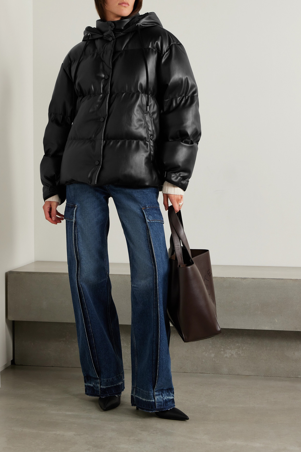STELLA MCCARTNEY Stella McCartney + Net Sustain Hooded Quilted Vegetarian Leather Jacket