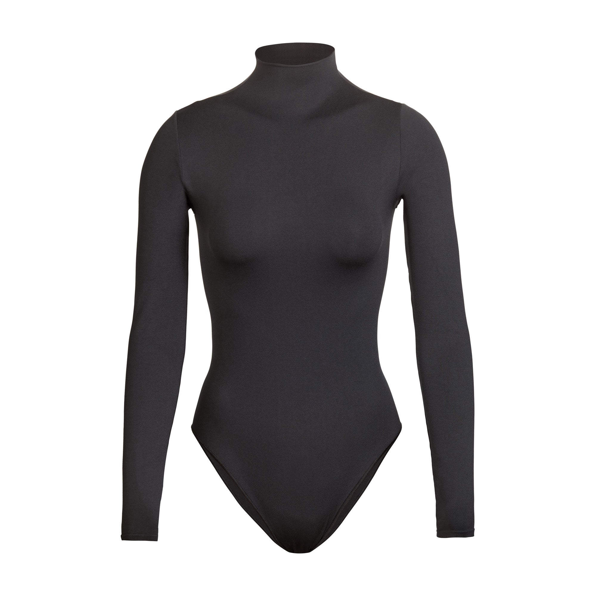 Skims Essential Mock Neck Long Sleeve Bodysuit - Onyx | Editorialist