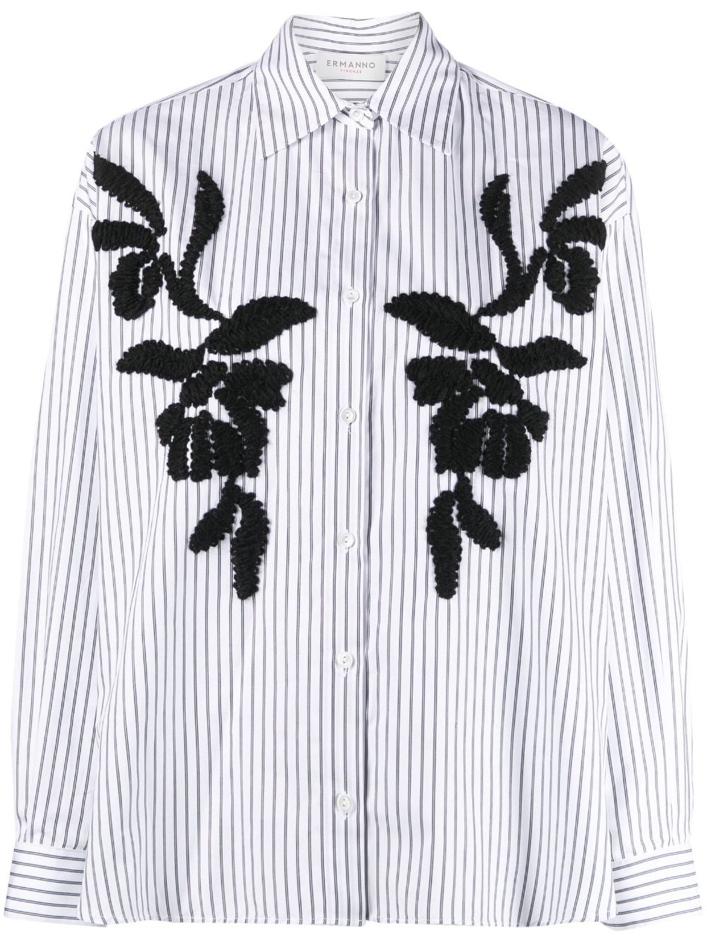 ERMANNO FIRENZE Floral-Embroidered Striped Shirt