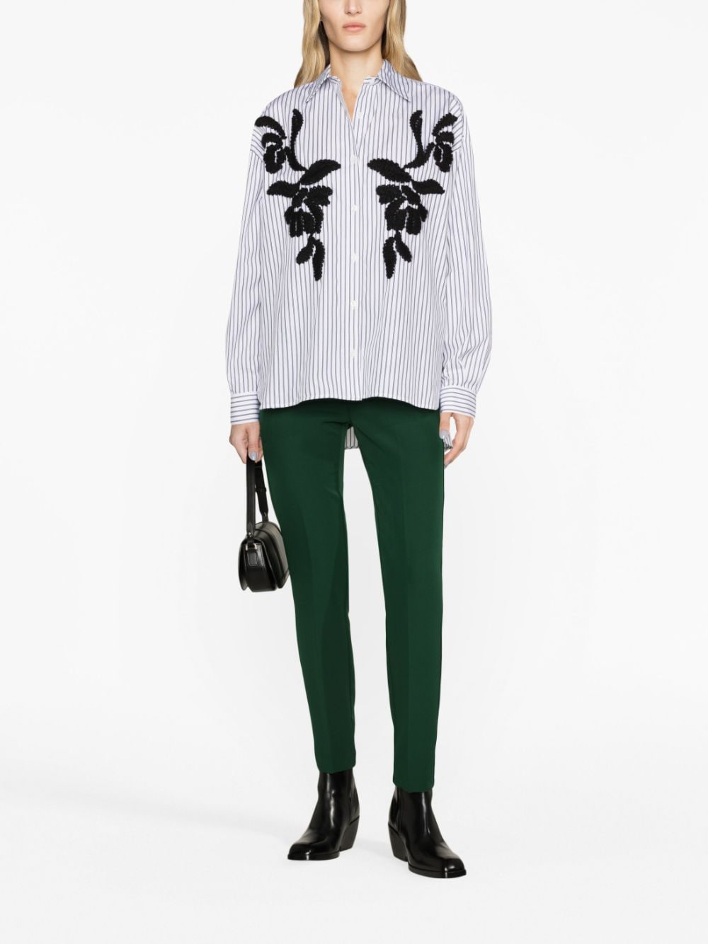 ERMANNO FIRENZE Floral-Embroidered Striped Shirt