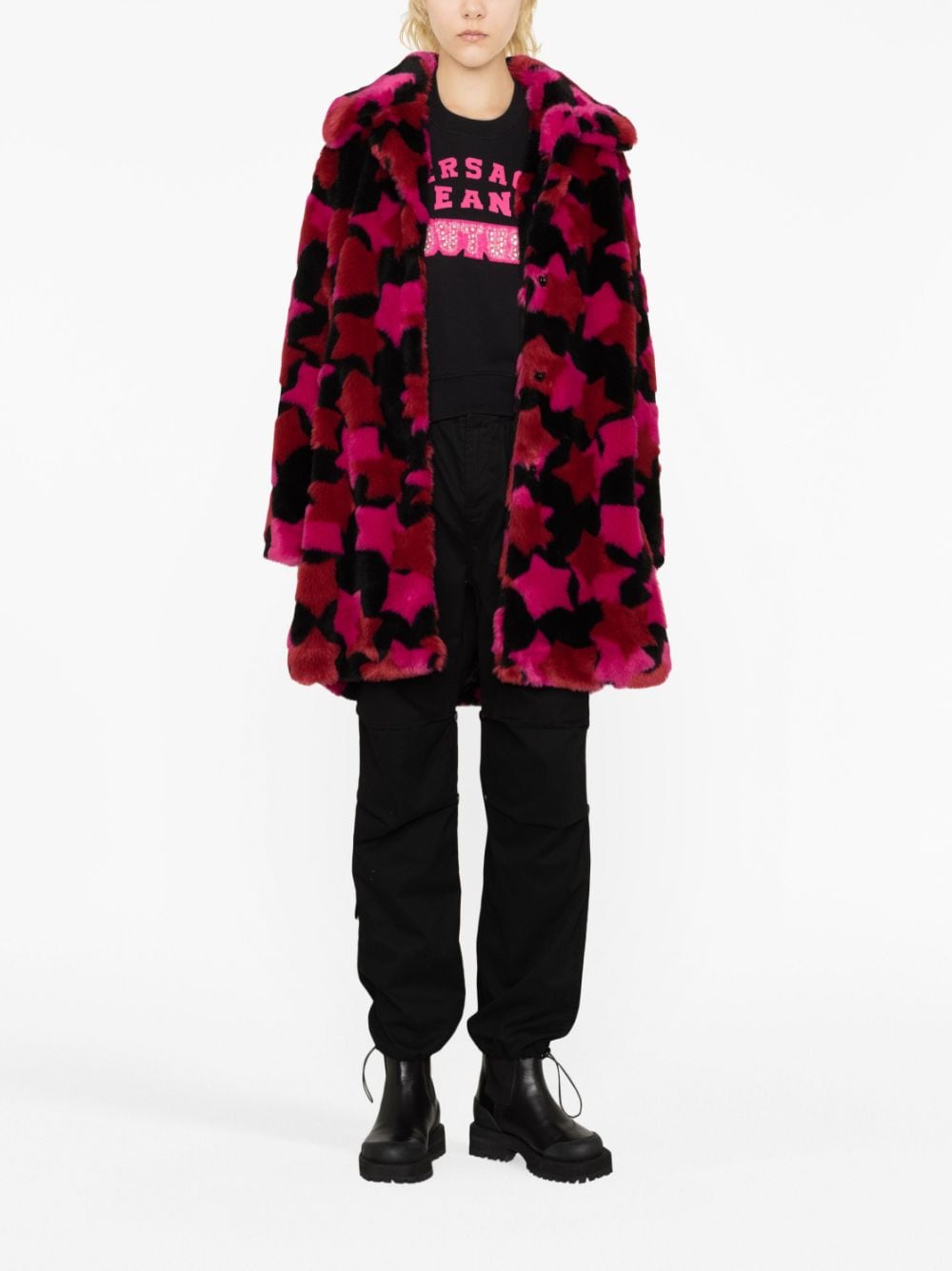 VERSACE Star-Print Faux-Fur Coat