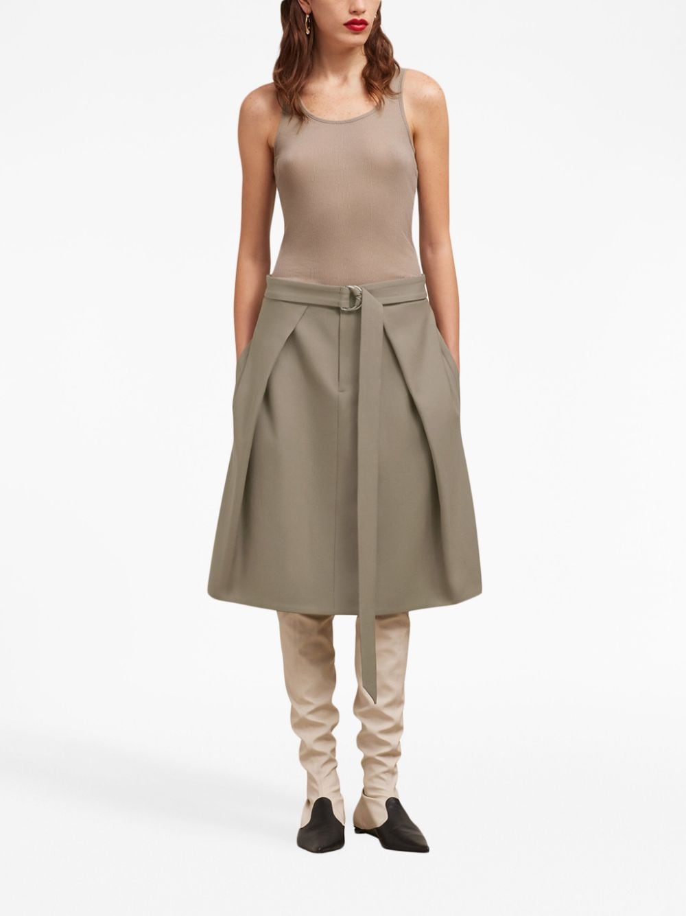 AMI AMI Paris Belted Wool Midi Skirt