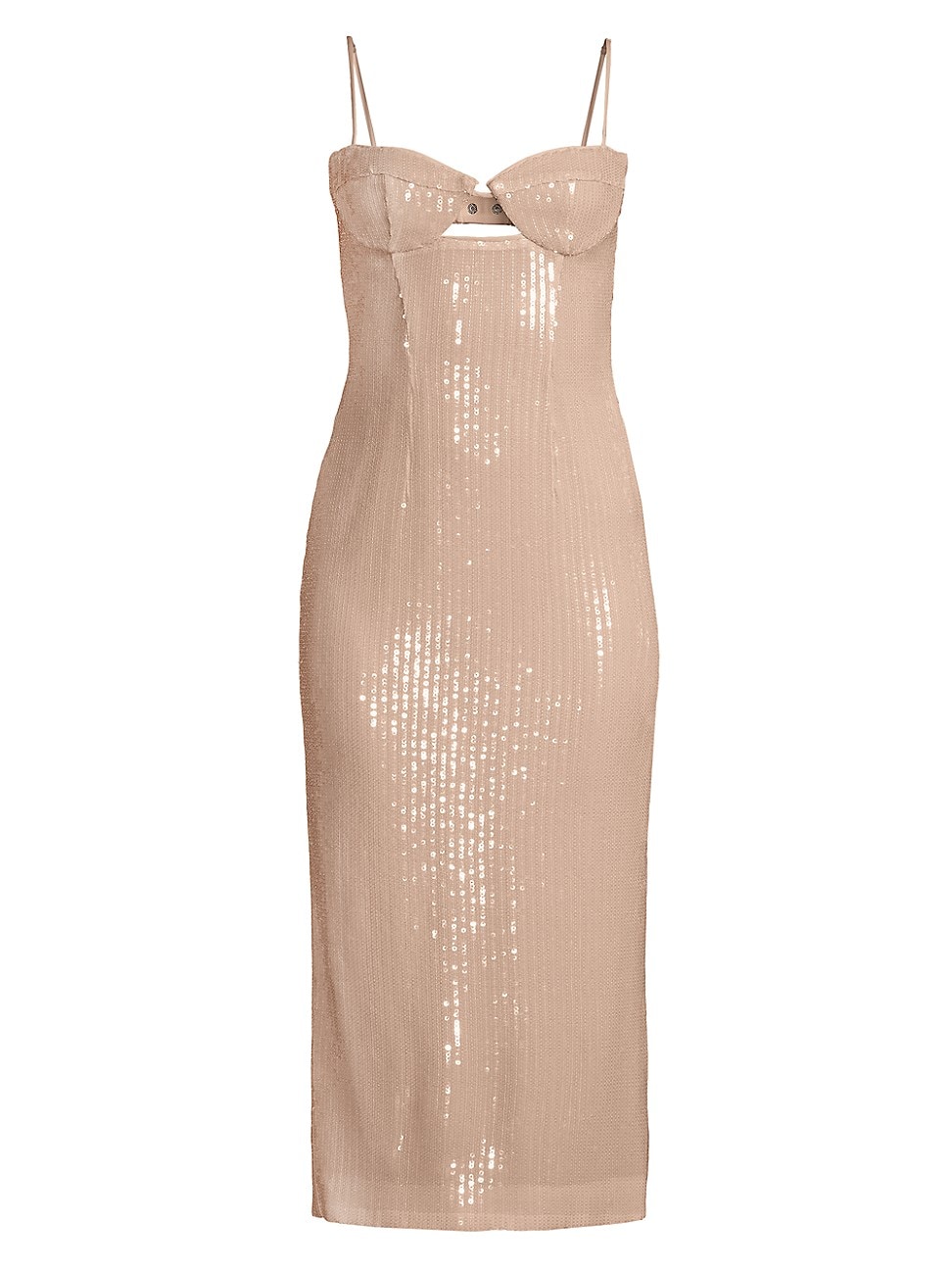 slim fit dress slacks Beige Sequin Mini Dress with Square Neckline, Adjustable Straps & Full Lining – Paca Dress by Easy Clothes – Size L main image 1
