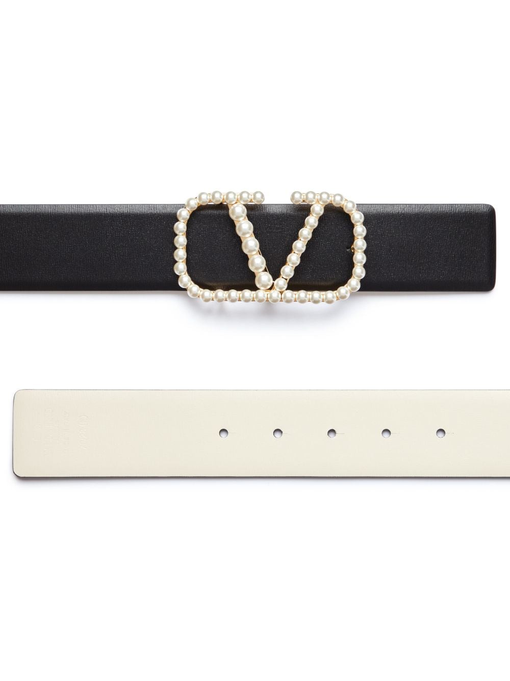 Valentino Garavini VLogo Faux Pearl-Embellished Reversible Leather Belt 85 Valentino Garavani VLogo Signature Rhinestone & Faux Pearl  main image 4