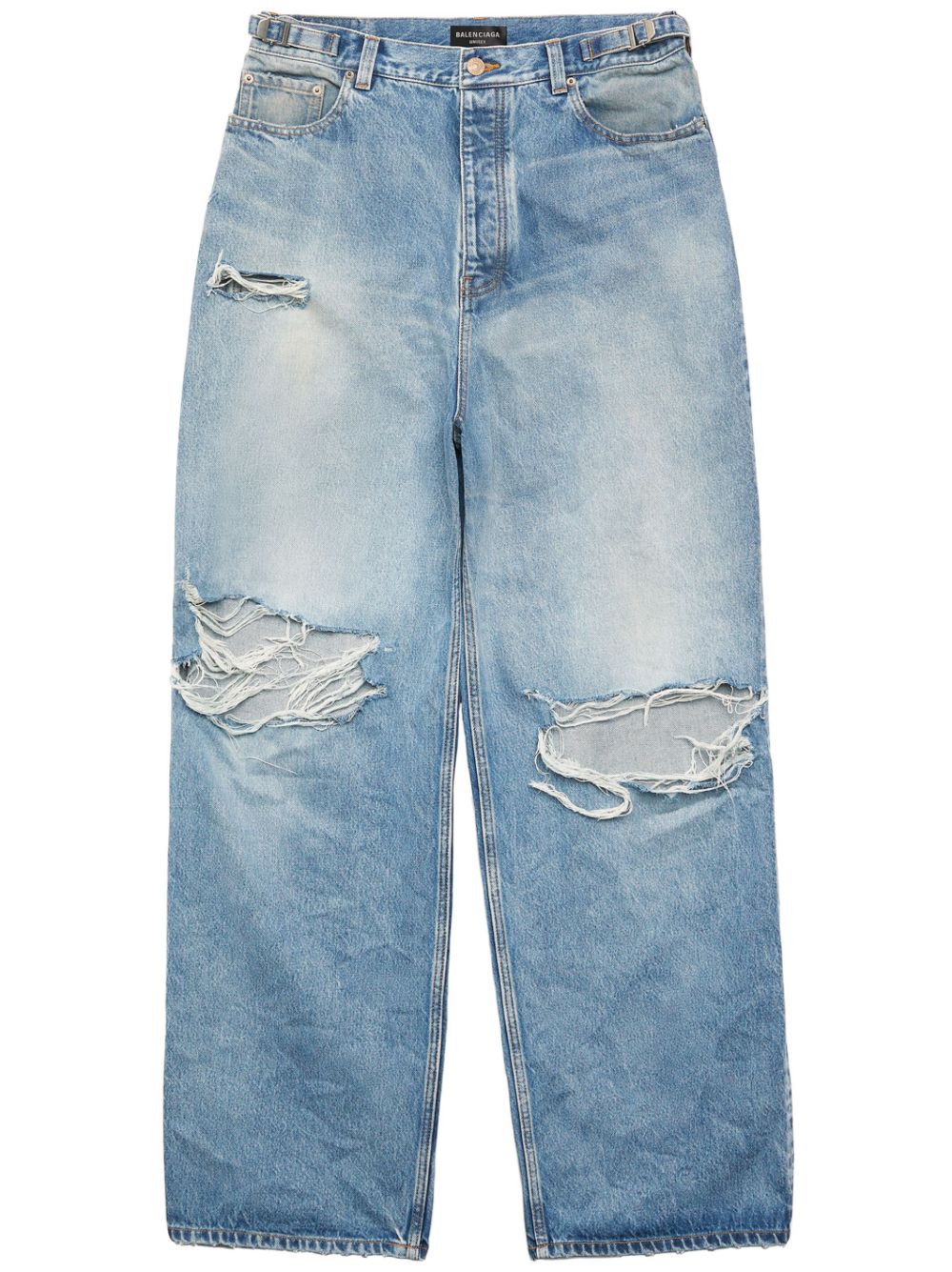 新品バレンシアガ 2021AW Destroyed Straight Jeans Balenciaga Destroyed Id-Rise Straight-Leg Jeans - Blue | Editorialist