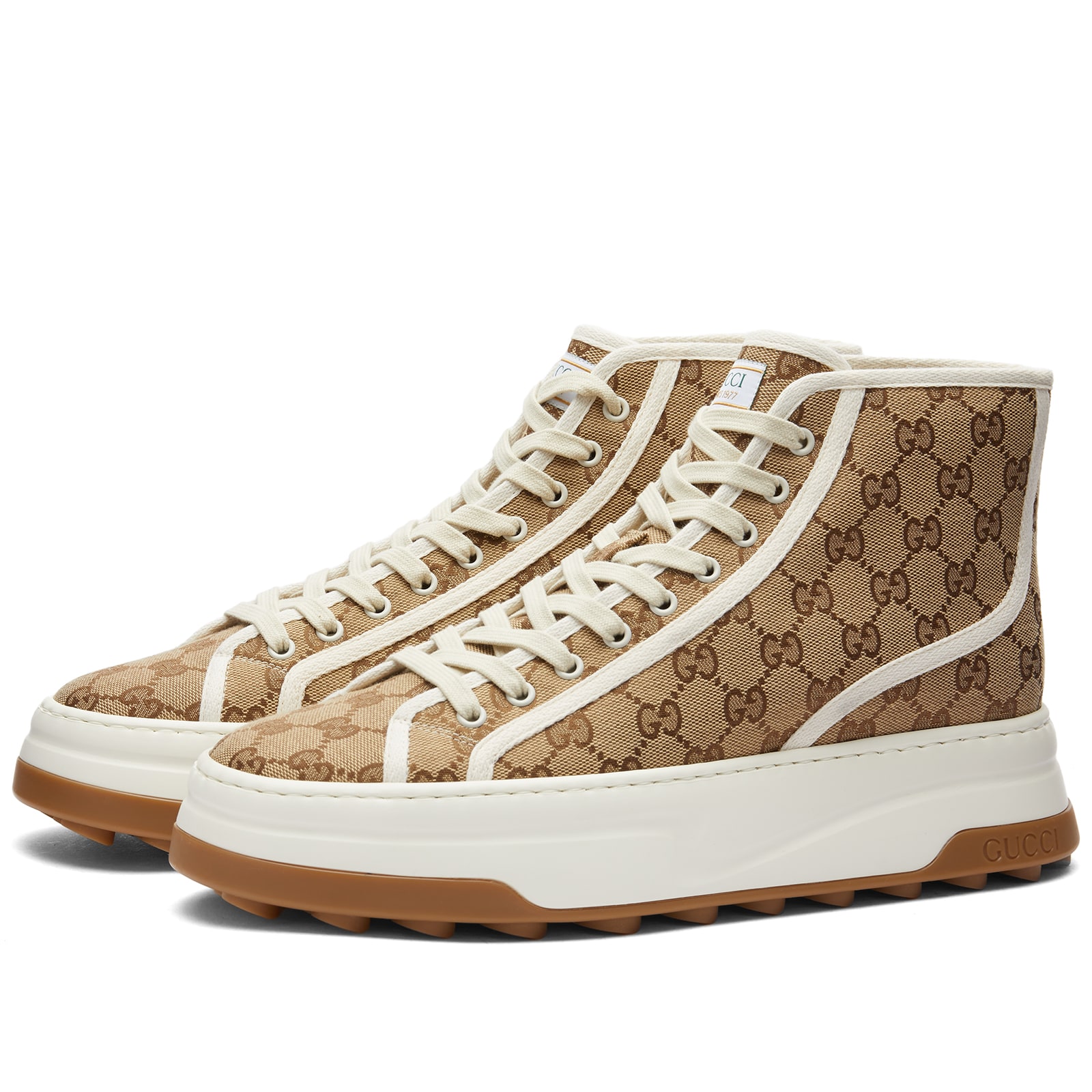 Gucci Beige and Teal High-Top Sneakers Gucci Beige GG Canvas High-Top Sneakers - size 39  main image 3