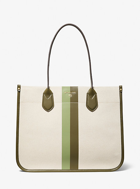 Michael Kors Heidi Large Stripe Canvas Tote Bag In Green - 60% Off