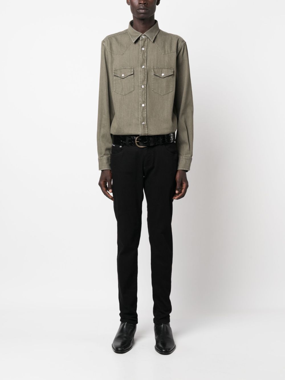 TOM FORD pointed-collar press-stud denim shirt