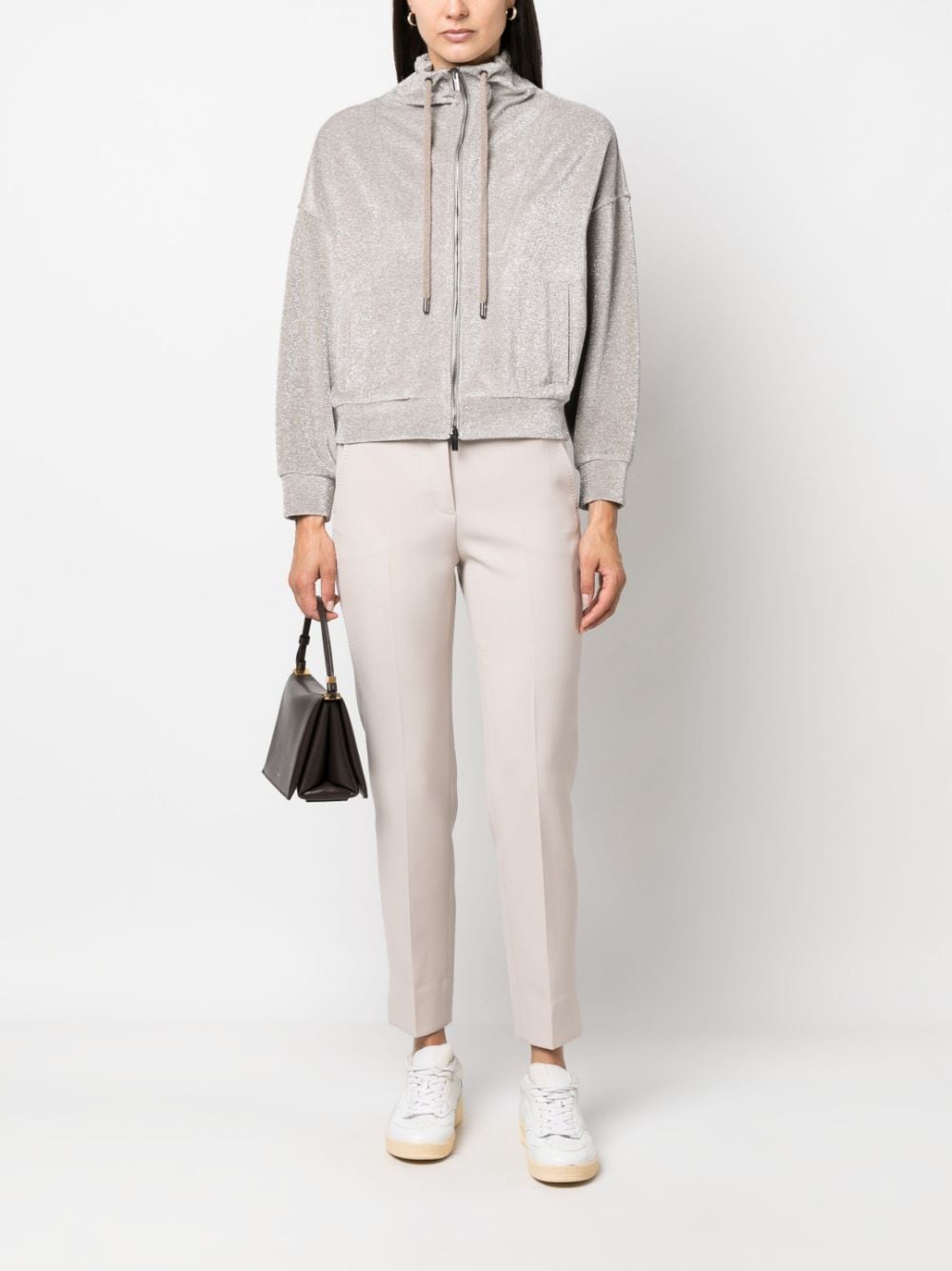 PESERICO Metallic Hooded Bomber Jacket