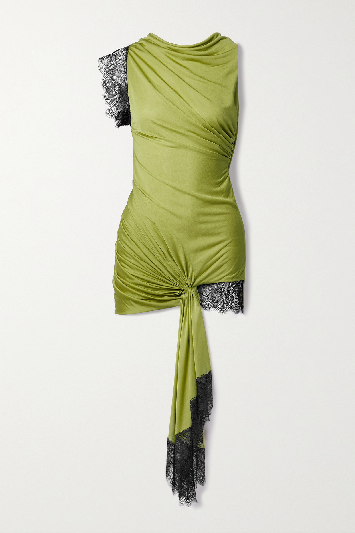 Christopher Esber Galathea Asymmetric Lace-Trimmed Crepe De Chine Mini Dress  - Yellow | Editorialist
