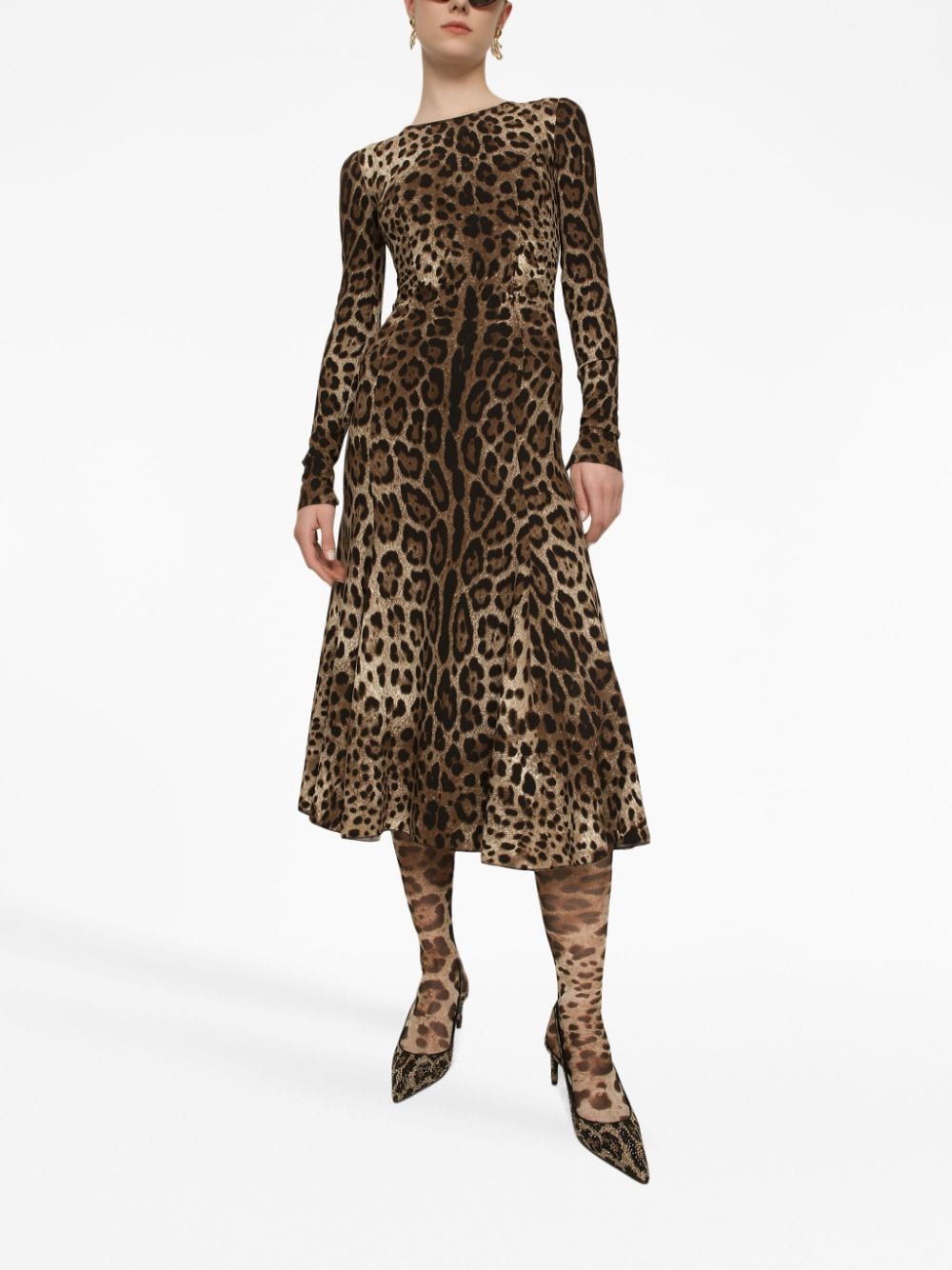 DOLCE & GABBANA Dolce & Gabbana Leopard-Print Long-Sleeve Midi Dress