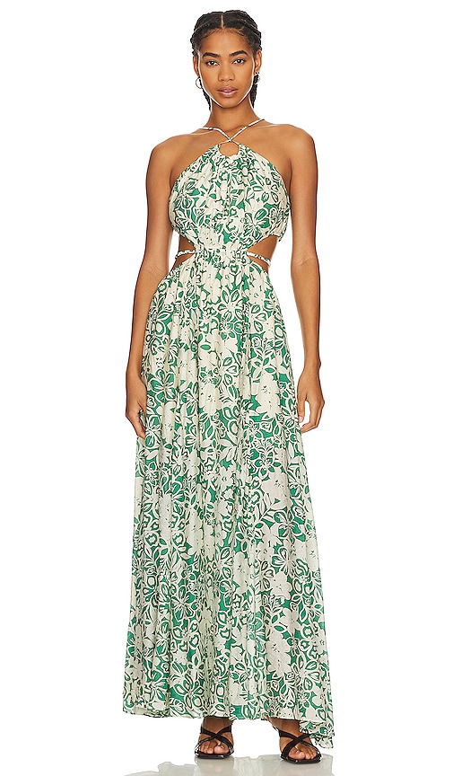 green floral dress revolve Boden Women's Empire Linen Broderie Dress in Green main image 0