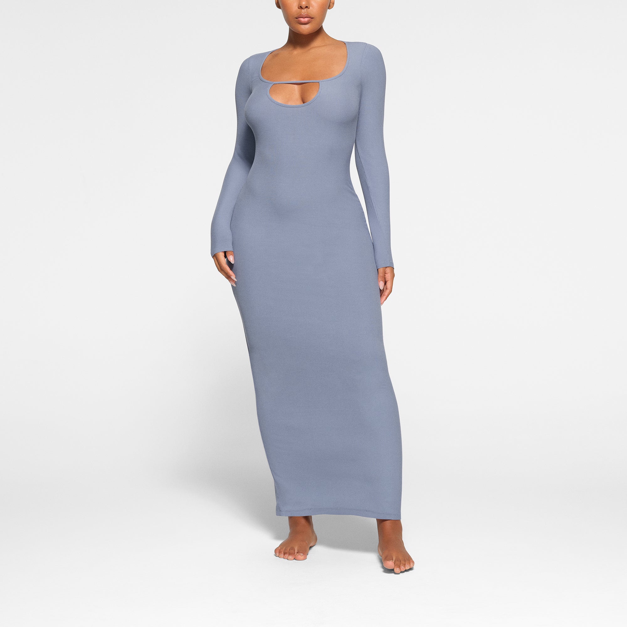 Skims Soft Lounge Long Sleeve Keyhole Dress - Onyx | Editorialist
