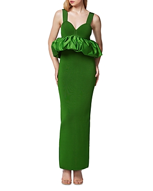 Herve Leger Ruched Peplum Gown In Everglade - 70% Off