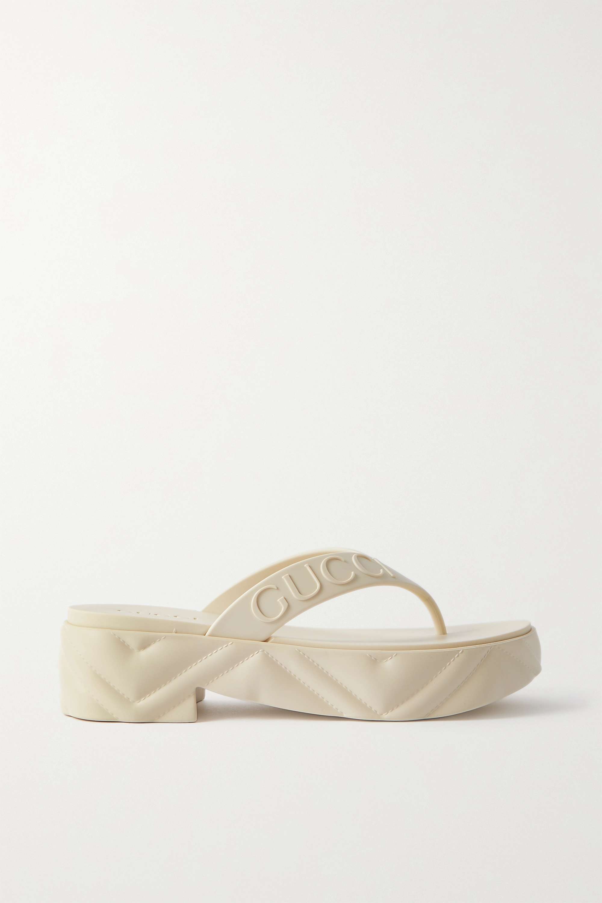 Gucci Gg-embossed Rubber Slides  Sz 8 - white Gucci // White Rubber Logo Platform Slide Heel – VSP Consignment main image 3
