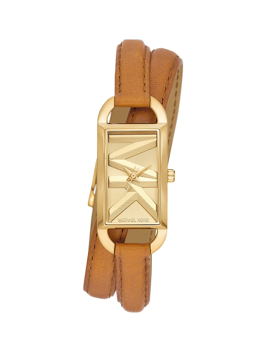 Michael Kors Gold and Tan Studded Wrap Watch Mini Sylvia Pavé Gold-Tone Watch and Bracelet Gift Set in  main image 4