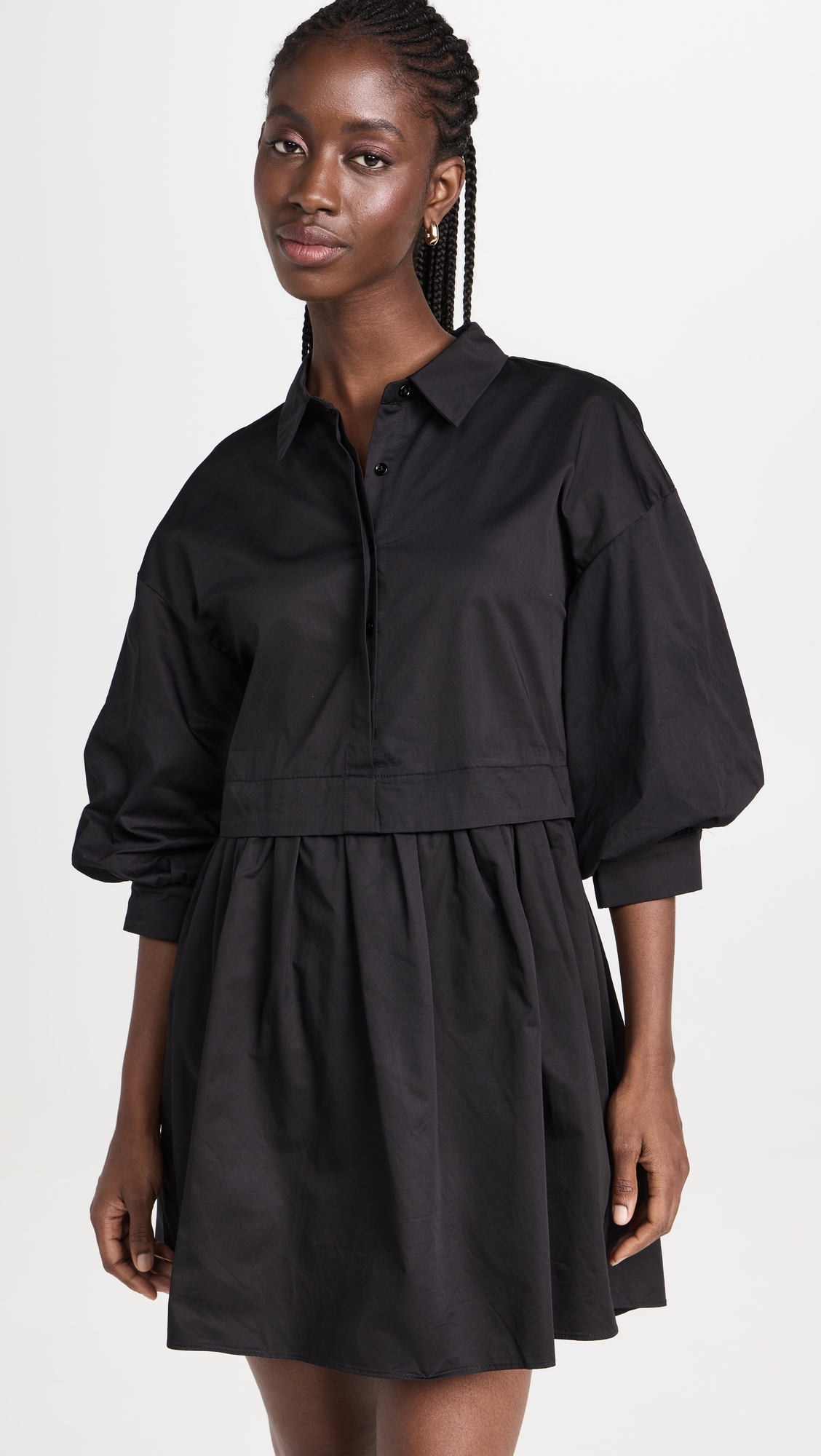 english factory short-sleeve mini shirt dress Scallop Embroidered Cotton Mini Shirt Dress
