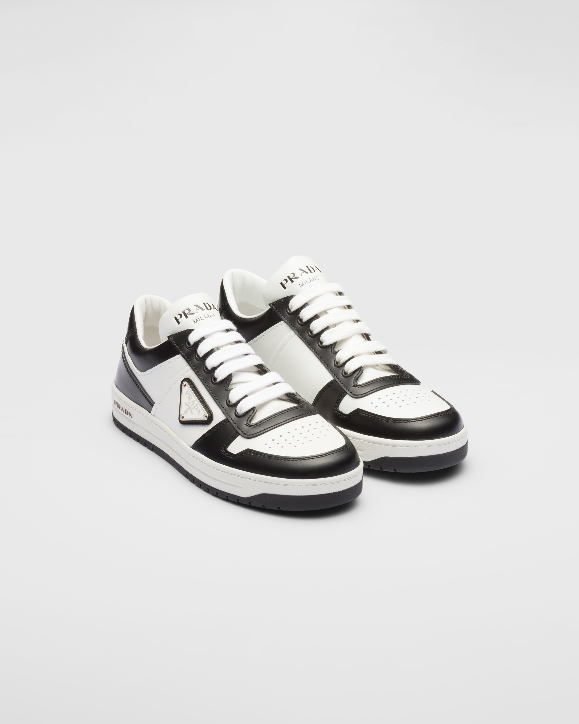 Prada Downtown Leather Sneakers - White/Black | Editorialist