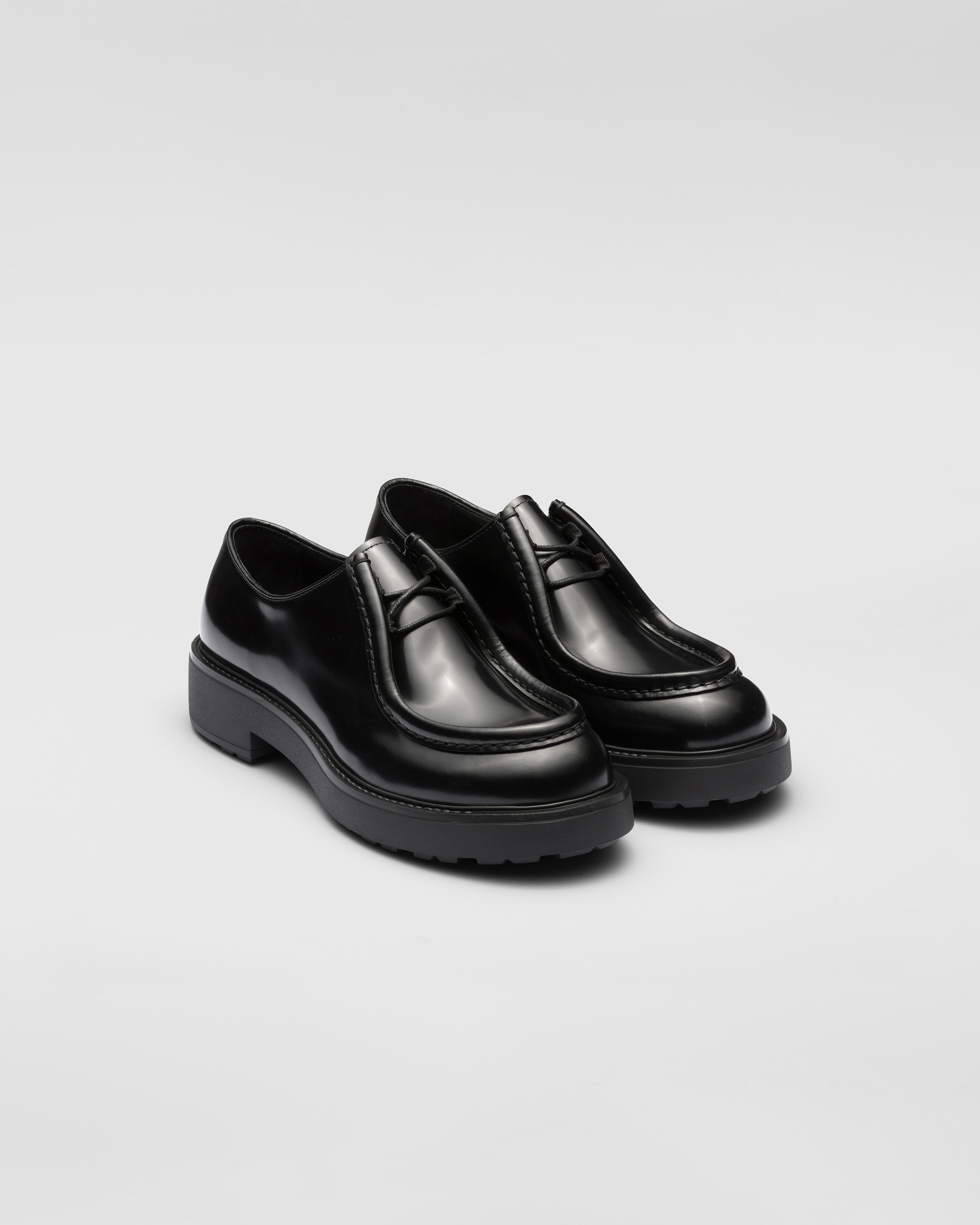 Prada Diapason Opaque Brushed Leather Lace-Up Shoes - Black