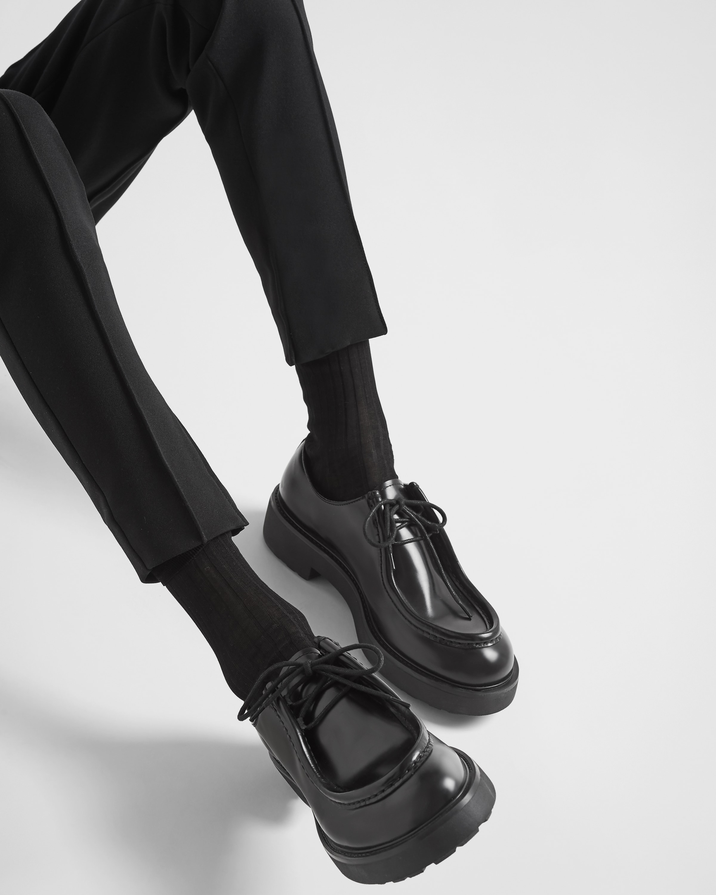 Prada Diapason Opaque Brushed Leather Lace-Up Shoes - Black