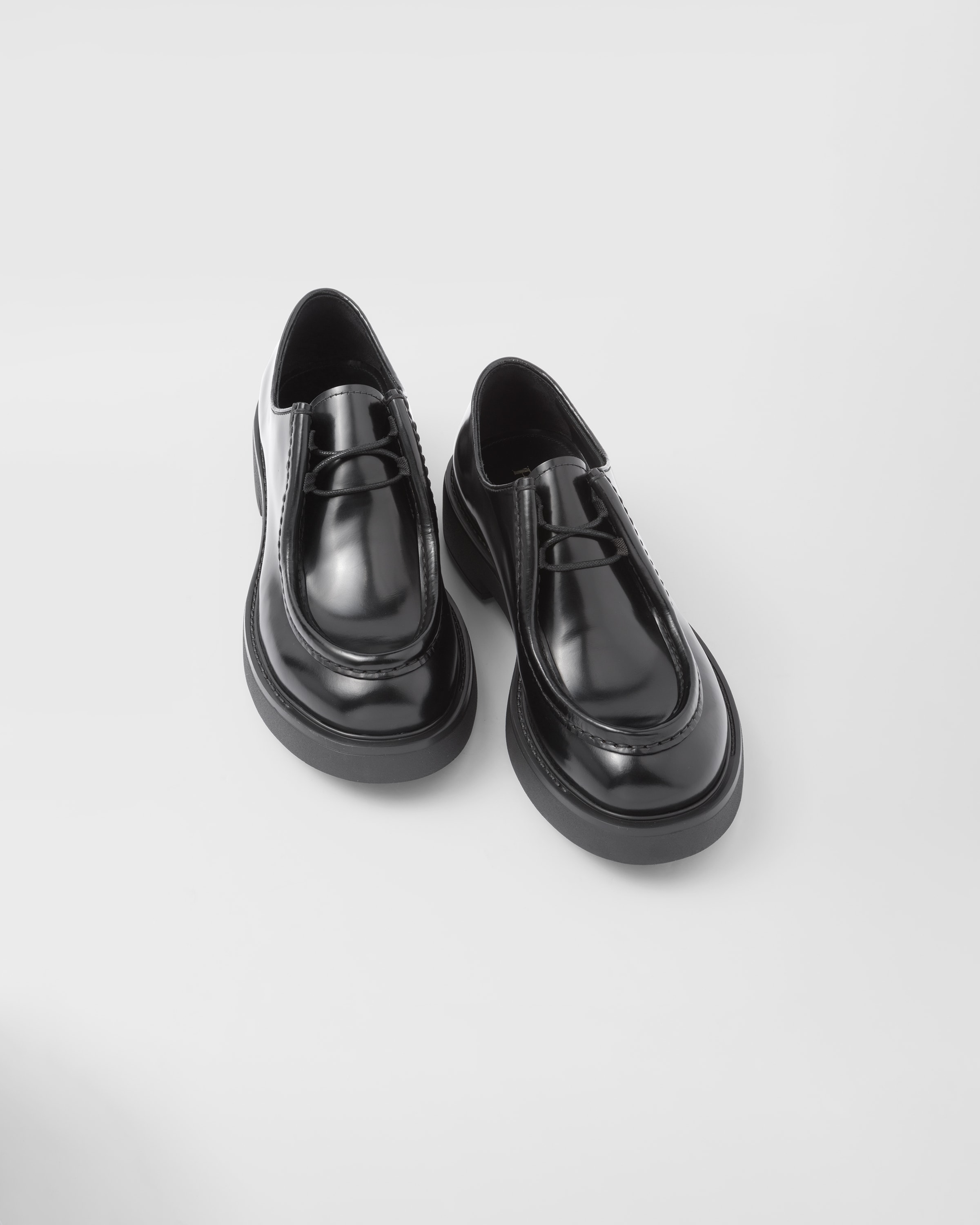 Prada Diapason Opaque Brushed Leather Lace-Up Shoes - Black 