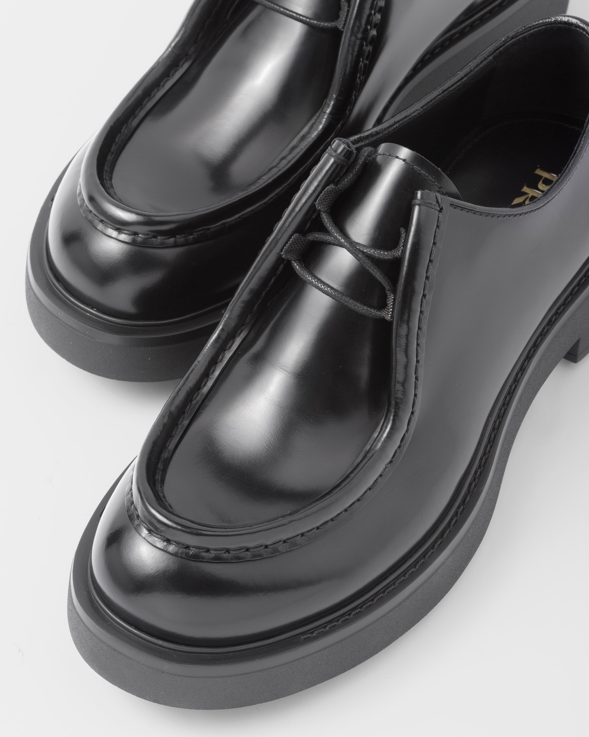 Prada Diapason Opaque Brushed Leather Lace-Up Shoes - Black