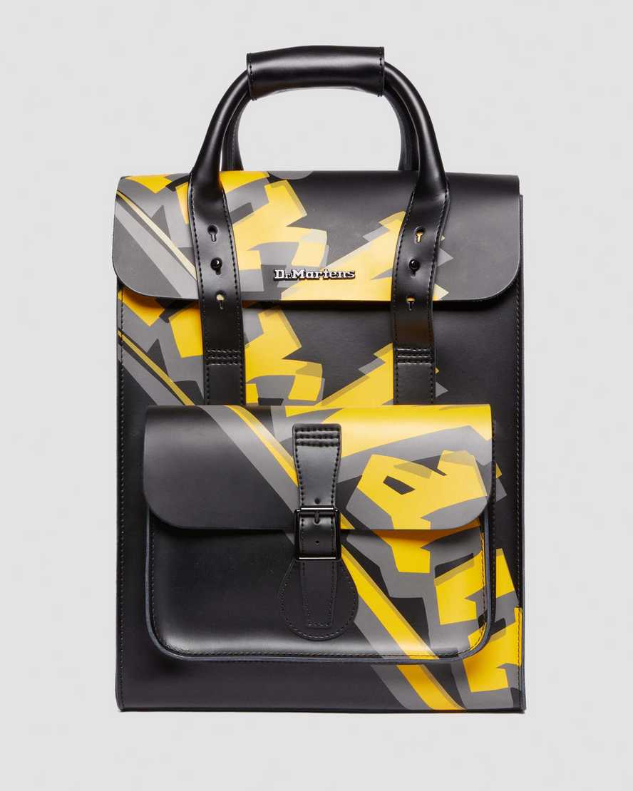 Dr. Martens Airwair Print Leather Backpack In Black,Yellow,Gray