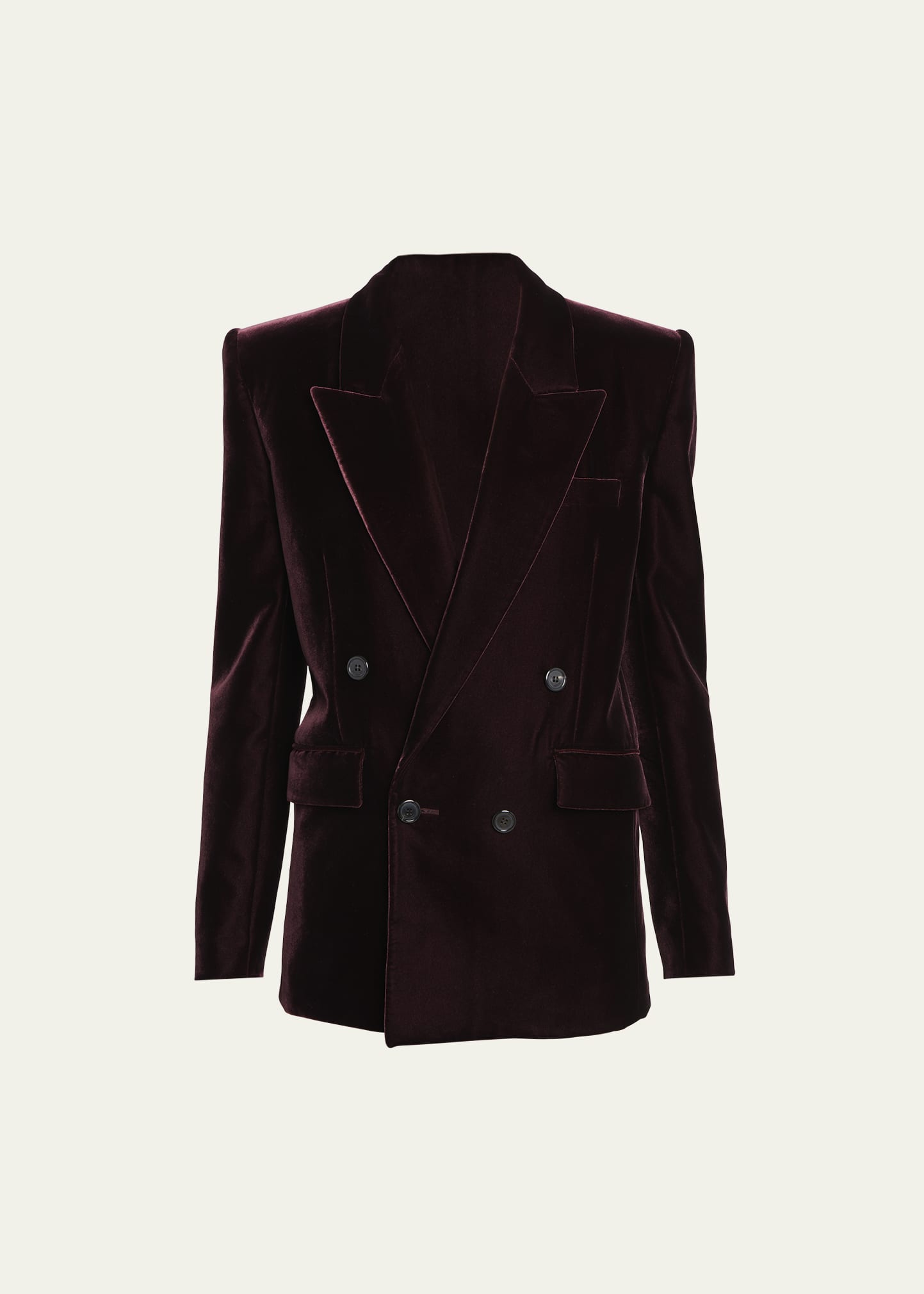 Saint Laurent Velvet Double-Breasted Blazer Bordeaux Editorialist