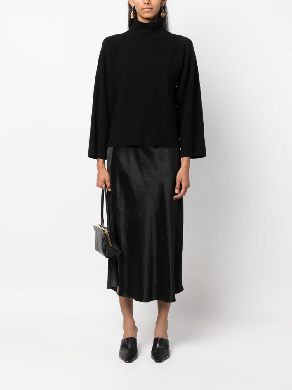 VINCE Vince Satin-Finish Draped Midi Skirt