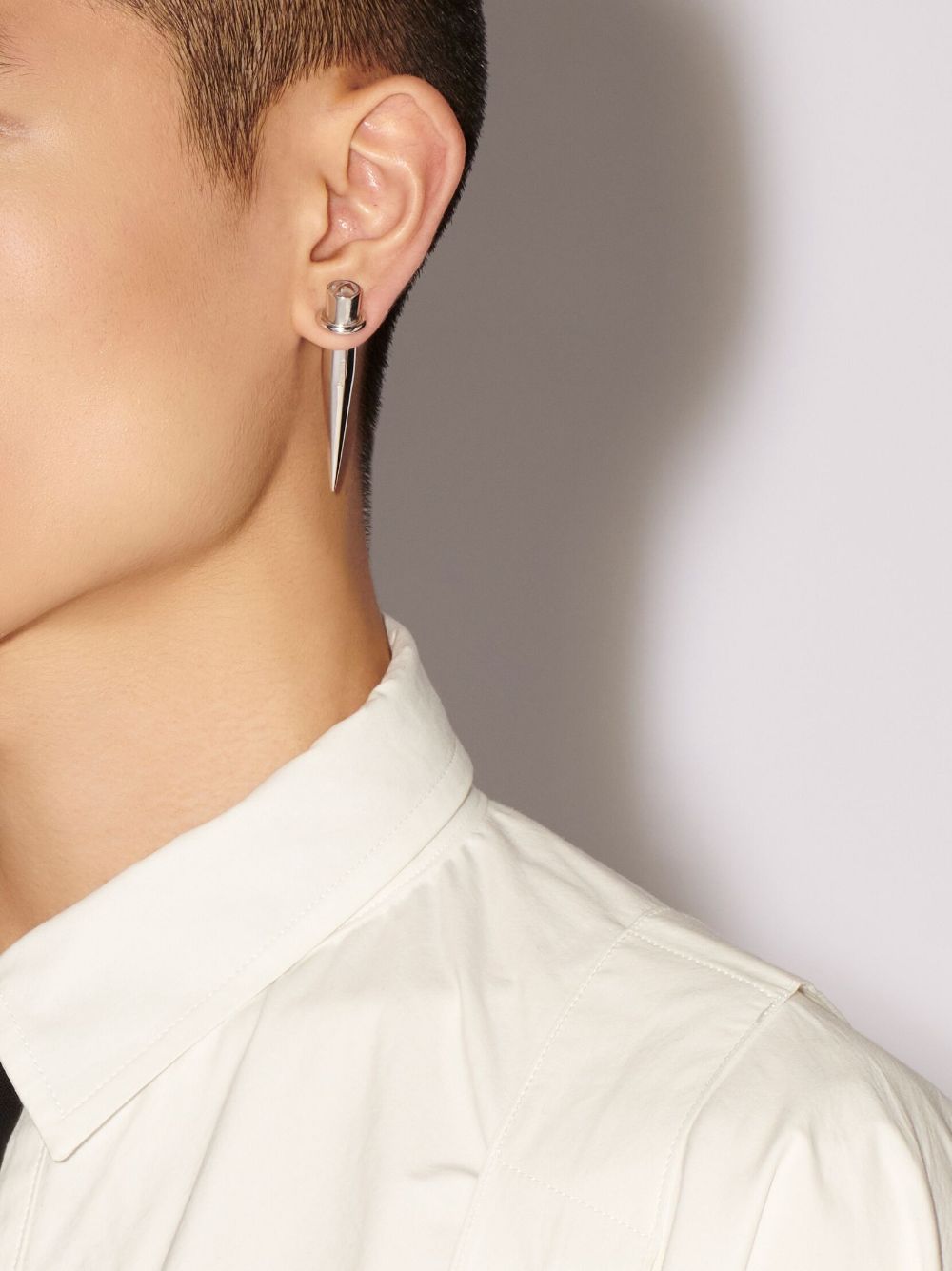Ambush Amblem-Embossed Spike Pierce Earring - Silver | Editorialist Ambush Amblem-Embossed Spike Pierce Earring - Silver | Editorialist