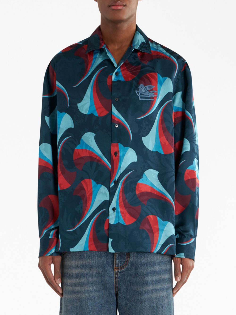 Prada Printed Silk Blend Bowling Shirt - Light Blue