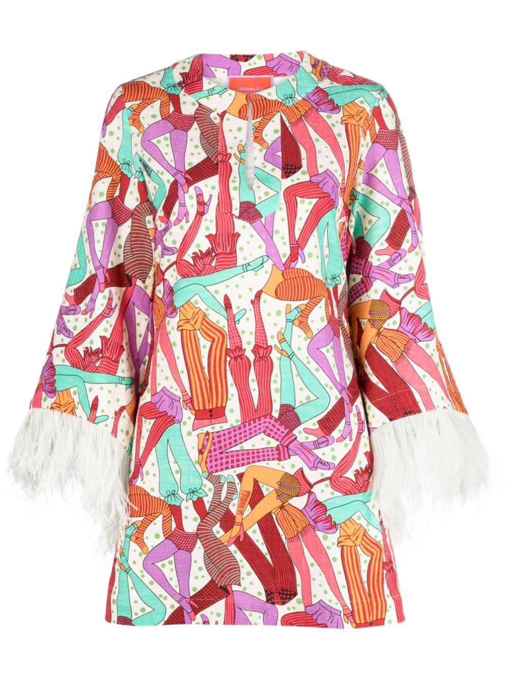 LA DOUBLEJ La DoubleJ Feather-Trim Printed Cotton Dress