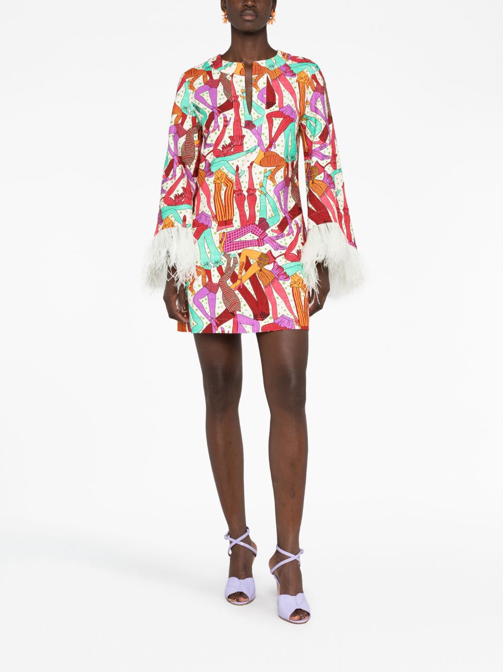 LA DOUBLEJ La DoubleJ Feather-Trim Printed Cotton Dress