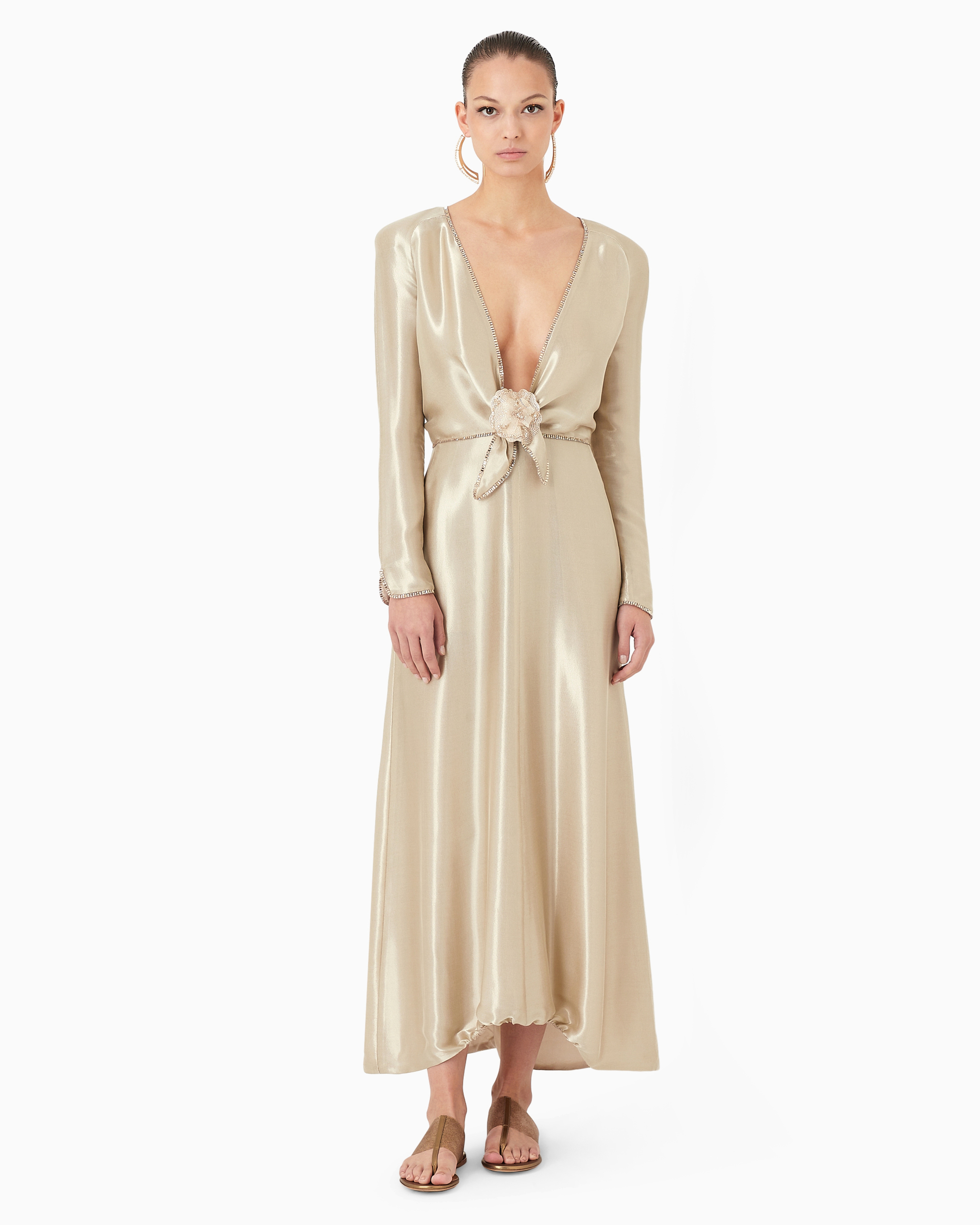 GIORGIO ARMANI Long Dress with Embroideries and Floral Embellishment